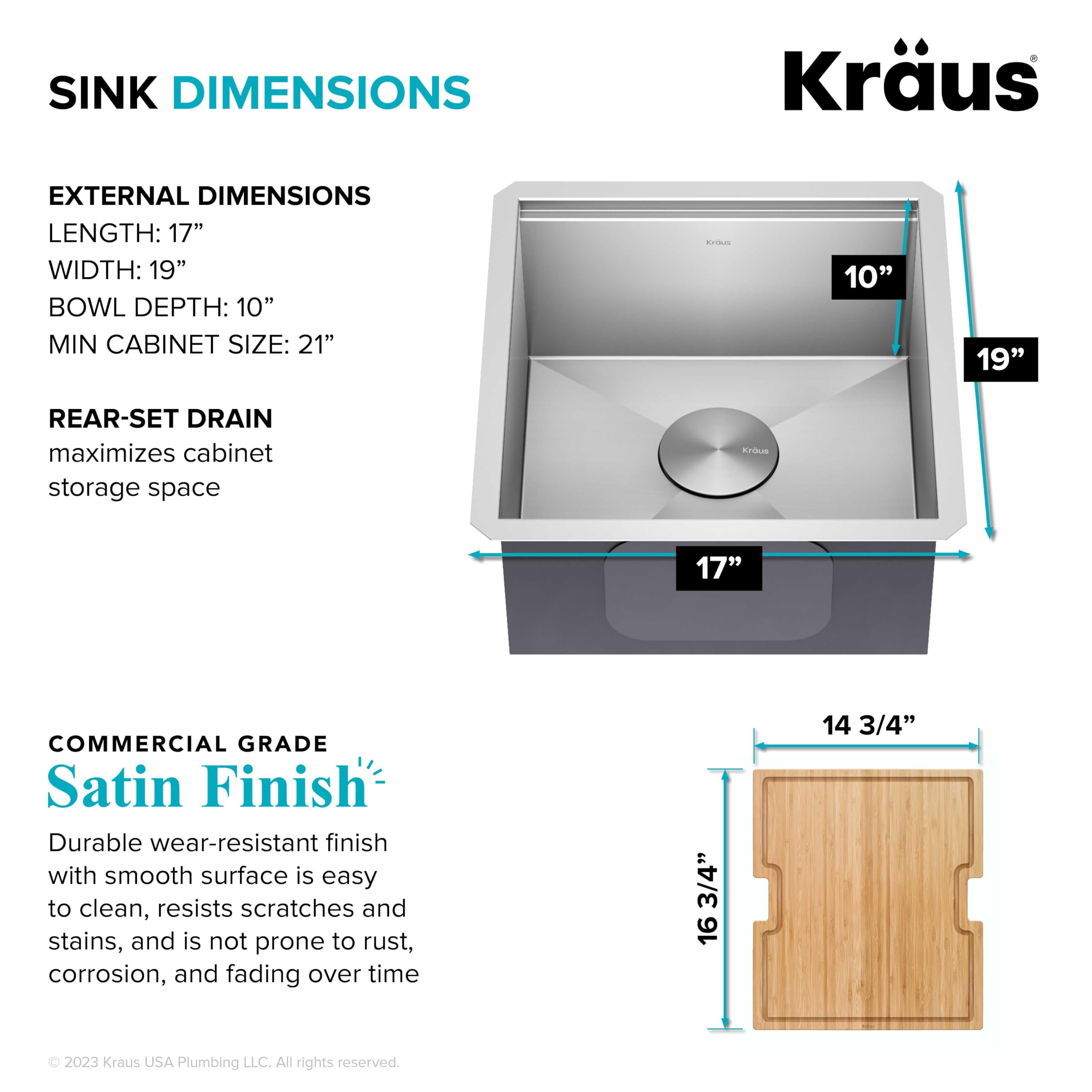 KRAUS Kore 17-Inch Undermount Workstation 16 Gauge Single Bowl Stainless Steel Bar Kitchen Sink with Accessories, KWU111-17