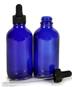 vivaplex, cobalt blue, 4 oz glass bottles, with glass eye droppers - 2 pack