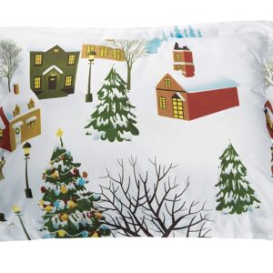 Bits and Pieces - Christmas Village King Duvet Bedding Set - Soft Microfiber Reversible Comforter Cover, Christmas Printed Pattern, Easy-Care with Matching Standard Shams