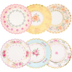 Sparkle and Bash 48-Pack Floral Paper Plates for Baby Shower (7 in) - Tea Party Plates - Baby Shower Plates - Flower Plates Disposable - Paper Floral Plates - Floral Disposable Plates