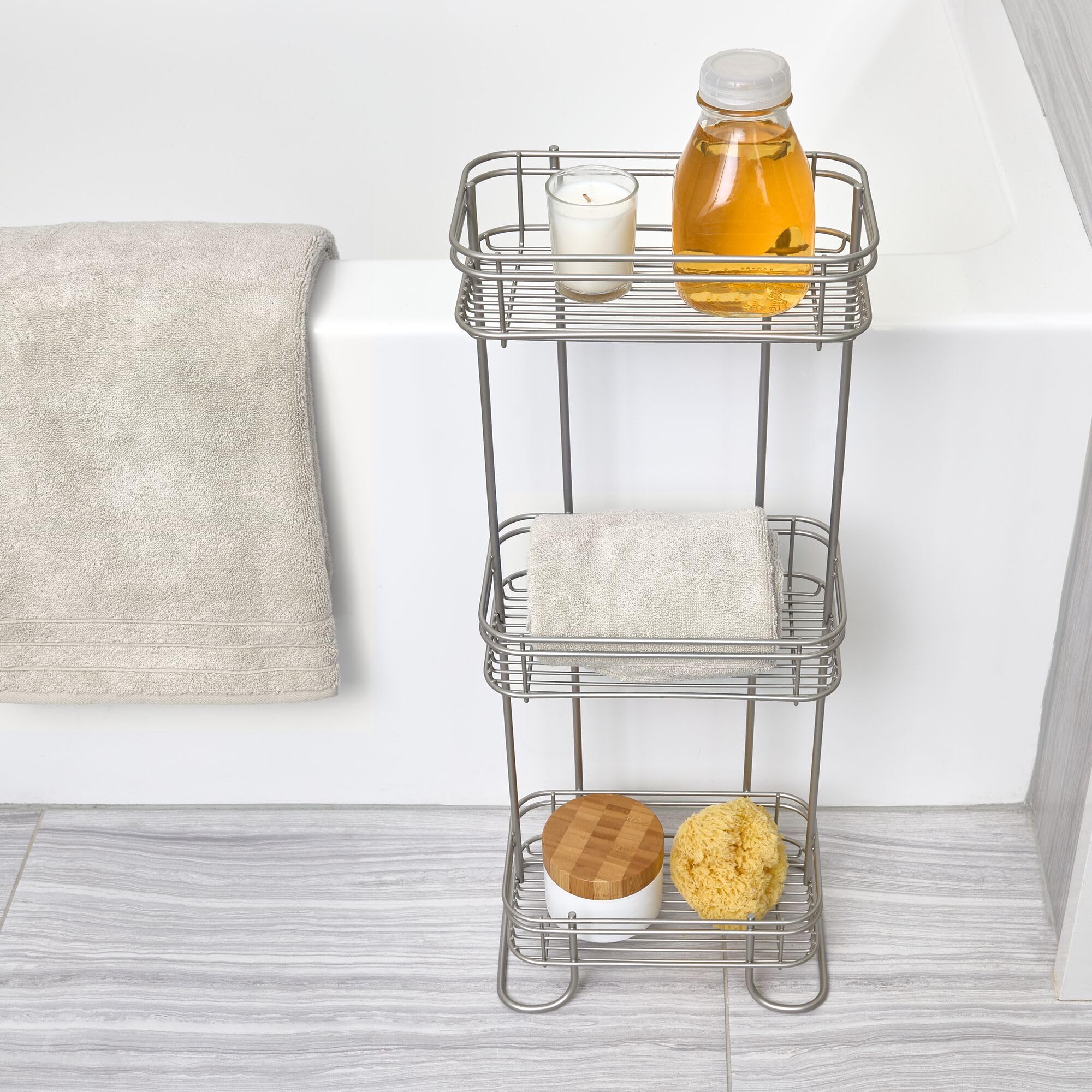 iDesign Weston 3-Tier Shower Shelf Organizer for Shampoo, Conditioner, Soap, Cosmetics, Beauty Products, 10.34" x 6.5" x 25.9", Satin