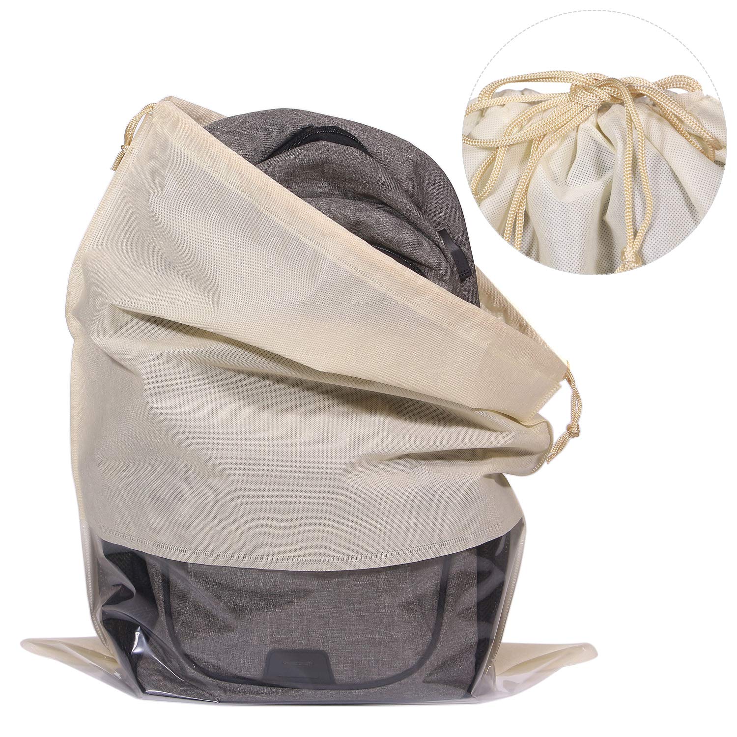 5 Pack Jumbo Dustproof Drawstring Bags Dust Covers Large Non-Woven Fabric Cloth Storage Pouch String Bag for Handbags Purses, Beige