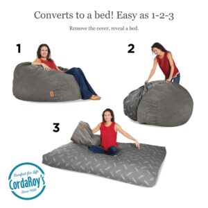 CordaRoy's Corduroy Bean Bag Chair, Convertible Chair Folds from Bean Bag to Lounger, As Seen on Shark Tank, Grey - Full Size