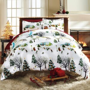 Bits and Pieces - Christmas Village King Duvet Bedding Set - Soft Microfiber Reversible Comforter Cover, Christmas Printed Pattern, Easy-Care with Matching Standard Shams