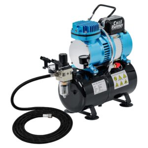 master airbrush 1/5 hp cool runner ii dual fan tank air compressor kit model tc-326t - professional single-piston with 2 cooling fans, runs longer without overheating - regulator water trap, holder