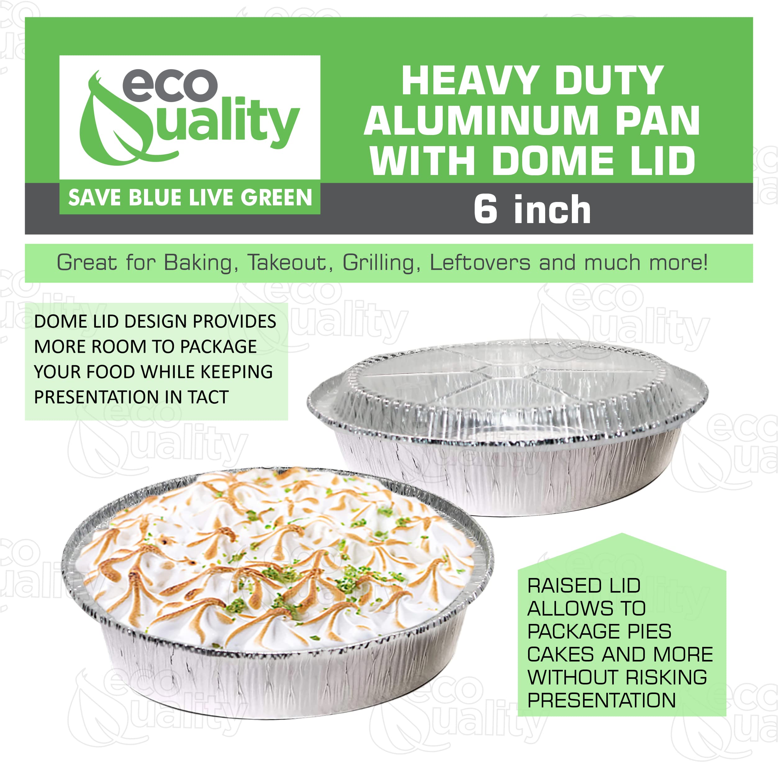 EcoQuality [50 Pack] - 6 Inch Disposable Round Aluminum Foil Take-Out Pans with Plastic Lids Set - Disposable Tin Containers, Perfect for Baking, Cooking, Catering, Cake Pans, Parties, Restaurants