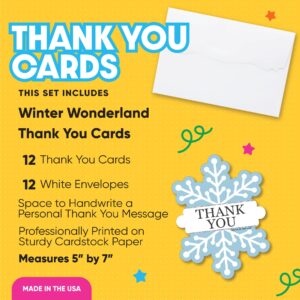 Big Dot of Happiness Winter Wonderland - Shaped Thank You Cards - Snowflake Holiday Party and Winter Wedding Thank You Note Cards with Envelopes - Set of 12