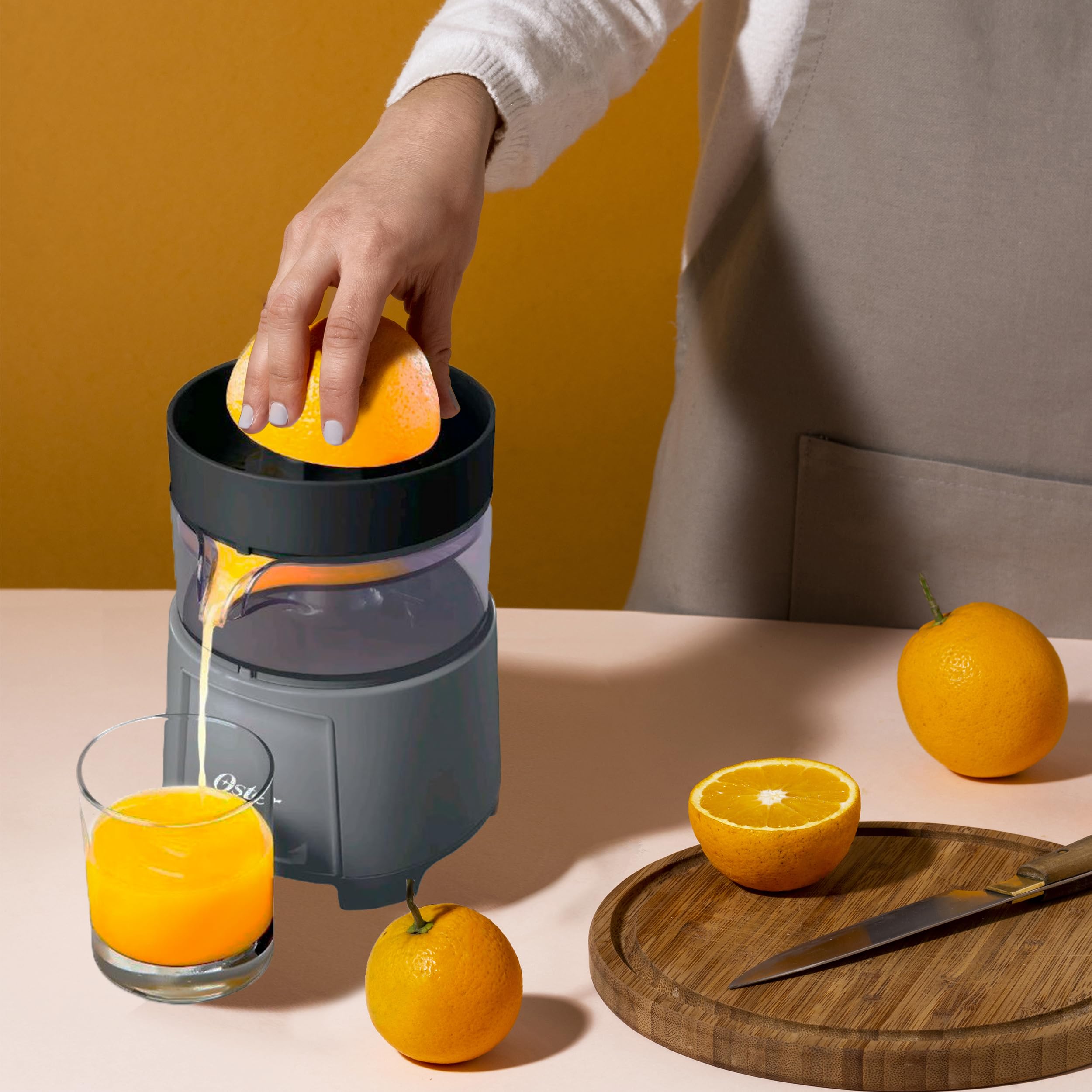 Oster Electric Citrus Juicer, High-Performance Silver 75 Watt Motor Electric Orange Juice Squeezer for Oranges, Lemons, and Limes