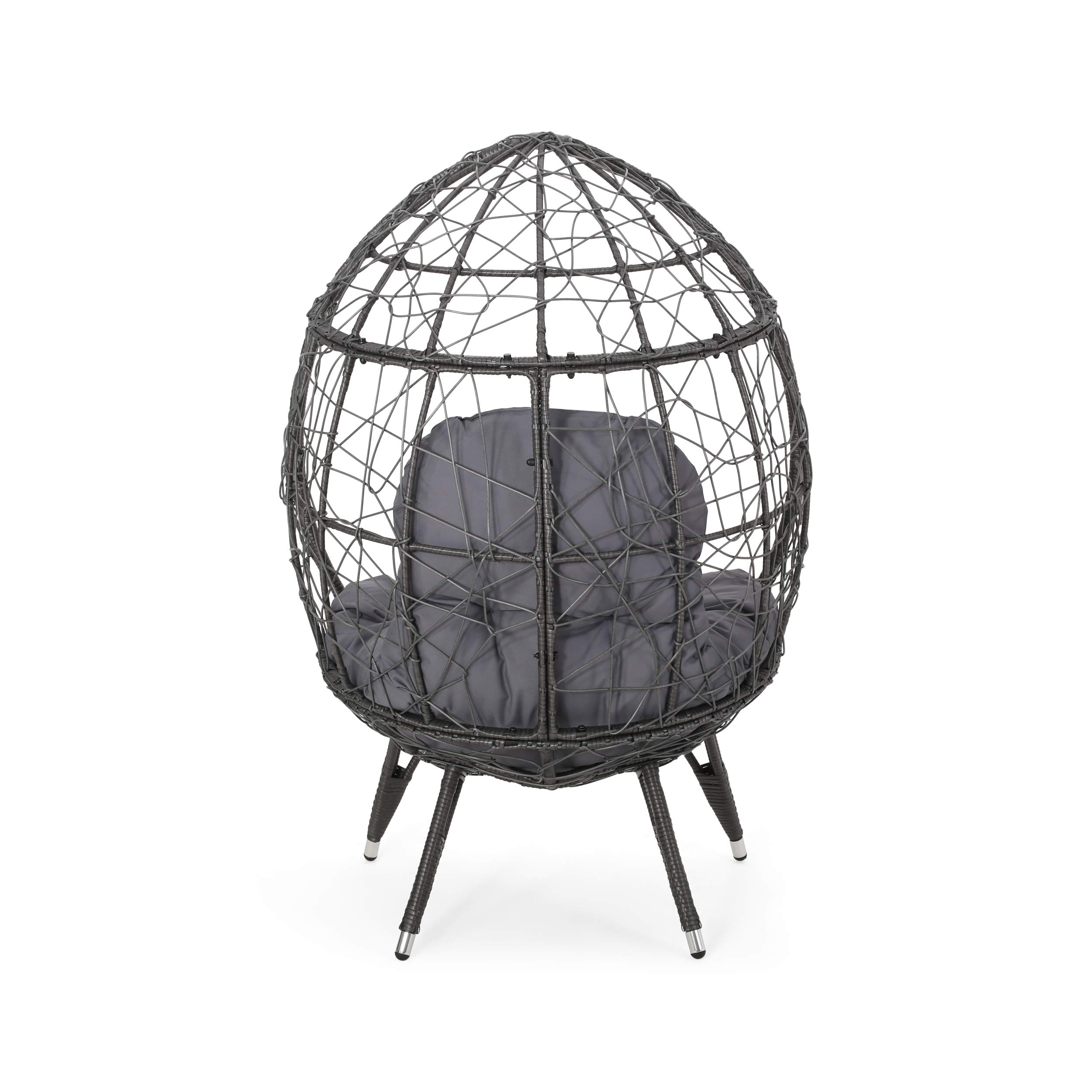 GDFStudio Valerie Outdoor Wicker Swing Chair with Cushion, Gray and Dark Gray