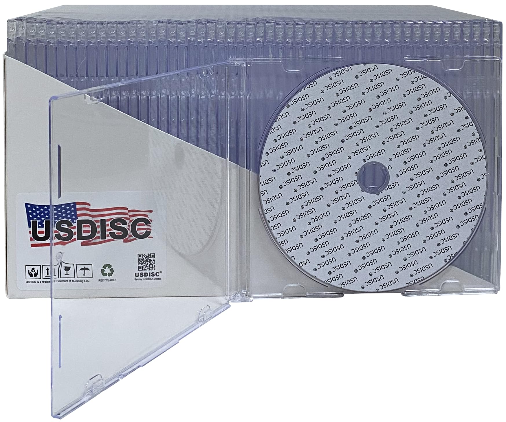 USDISC CD Jewel Cases Slimline 5.2mm, Single 1 Disc, Clear, Pack of 400