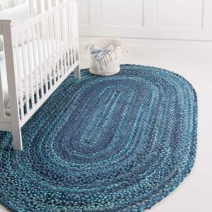 Unique Loom Braided Chindi Collection Area Rug - Layer (3' 3" x 5' 1" Oval, Blue/ Navy Blue)