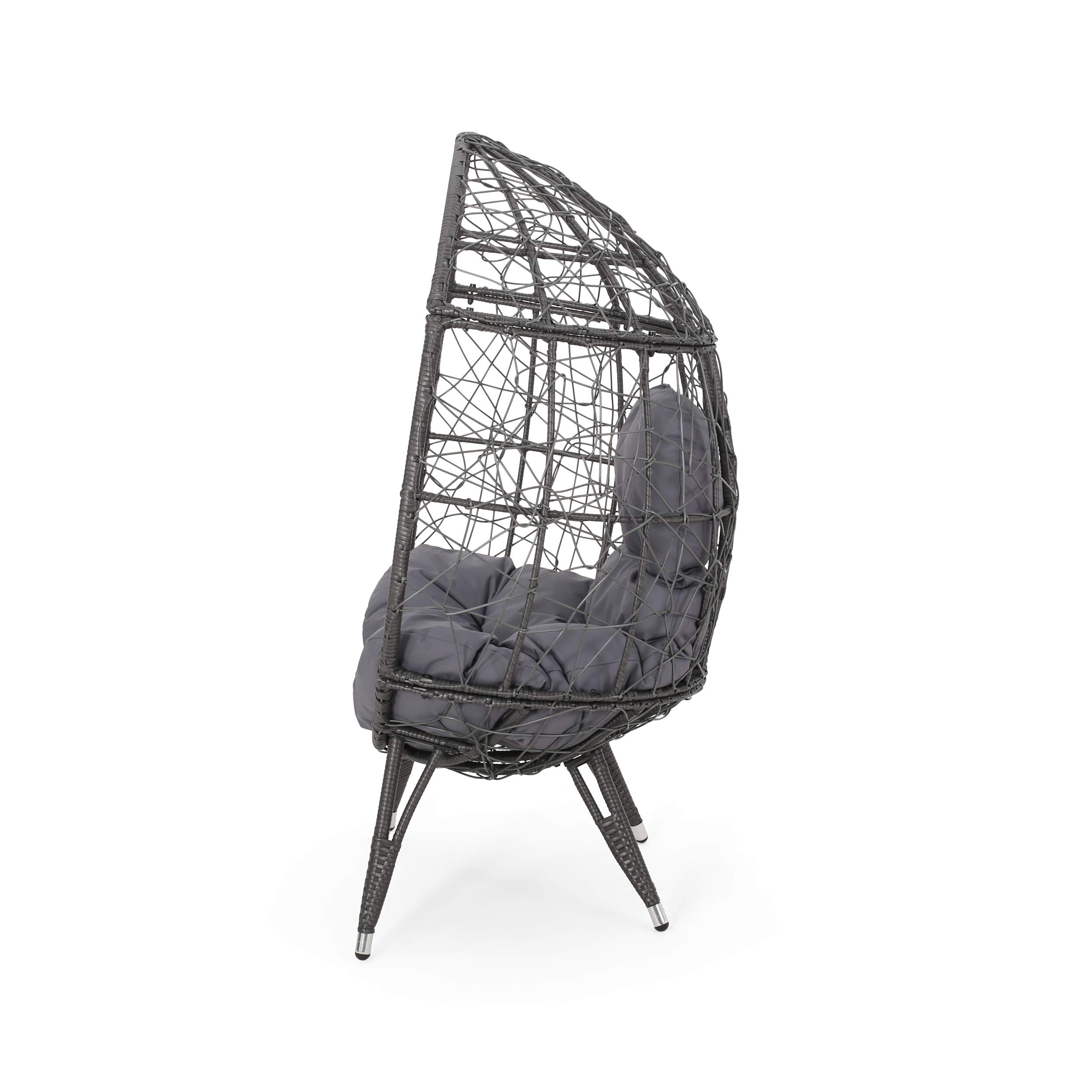 GDFStudio Valerie Outdoor Wicker Swing Chair with Cushion, Gray and Dark Gray