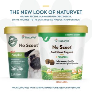 NaturVet - No Scoot for Dogs - 60 Soft Chews - Plus Pumpkin - Supports Healthy Anal Gland & Bowel Function - Enhanced with Beet Pulp & Psyllium Husk