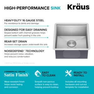 KRAUS Kore 17-Inch Undermount Workstation 16 Gauge Single Bowl Stainless Steel Bar Kitchen Sink with Accessories, KWU111-17