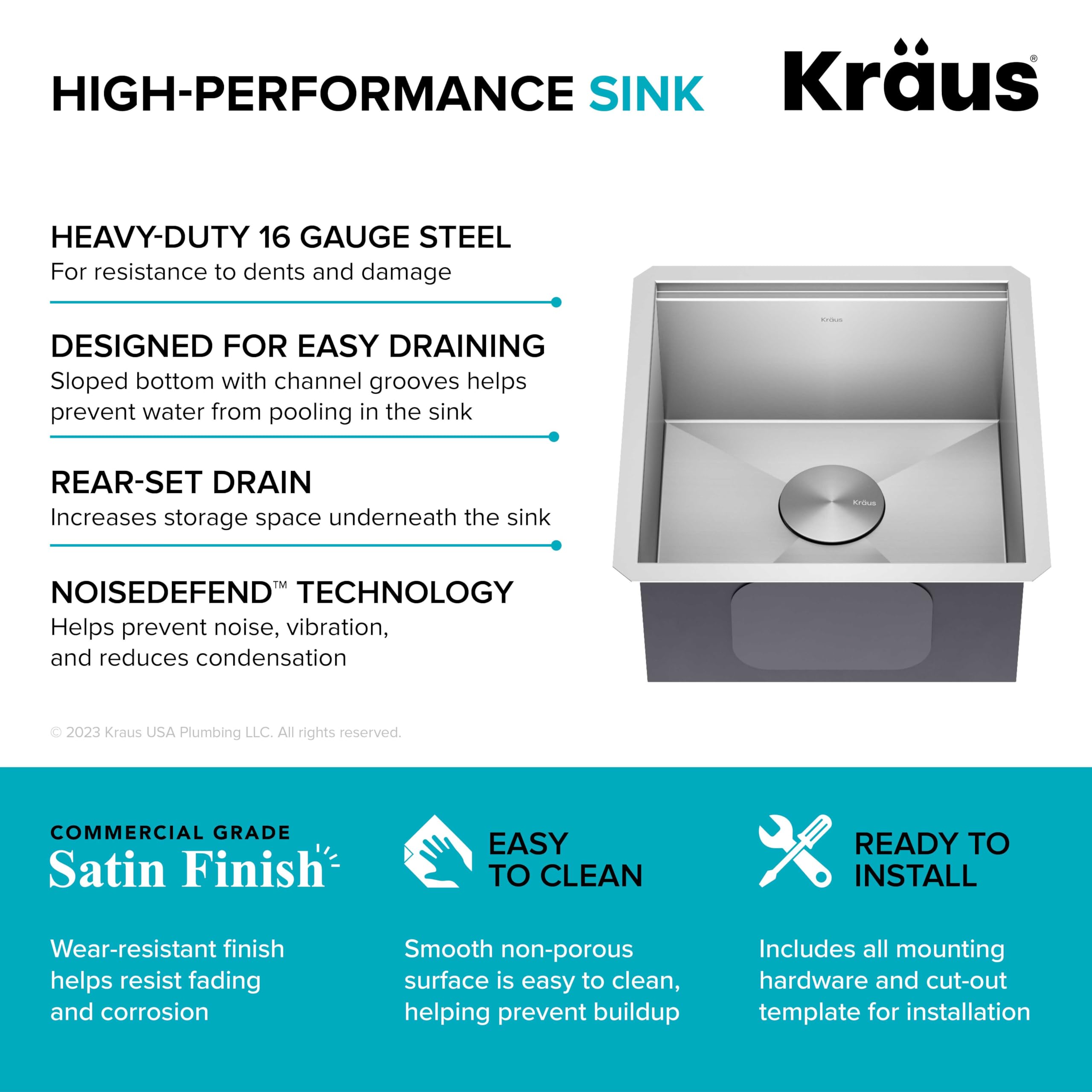 KRAUS Kore 17-Inch Undermount Workstation 16 Gauge Single Bowl Stainless Steel Bar Kitchen Sink with Accessories, KWU111-17