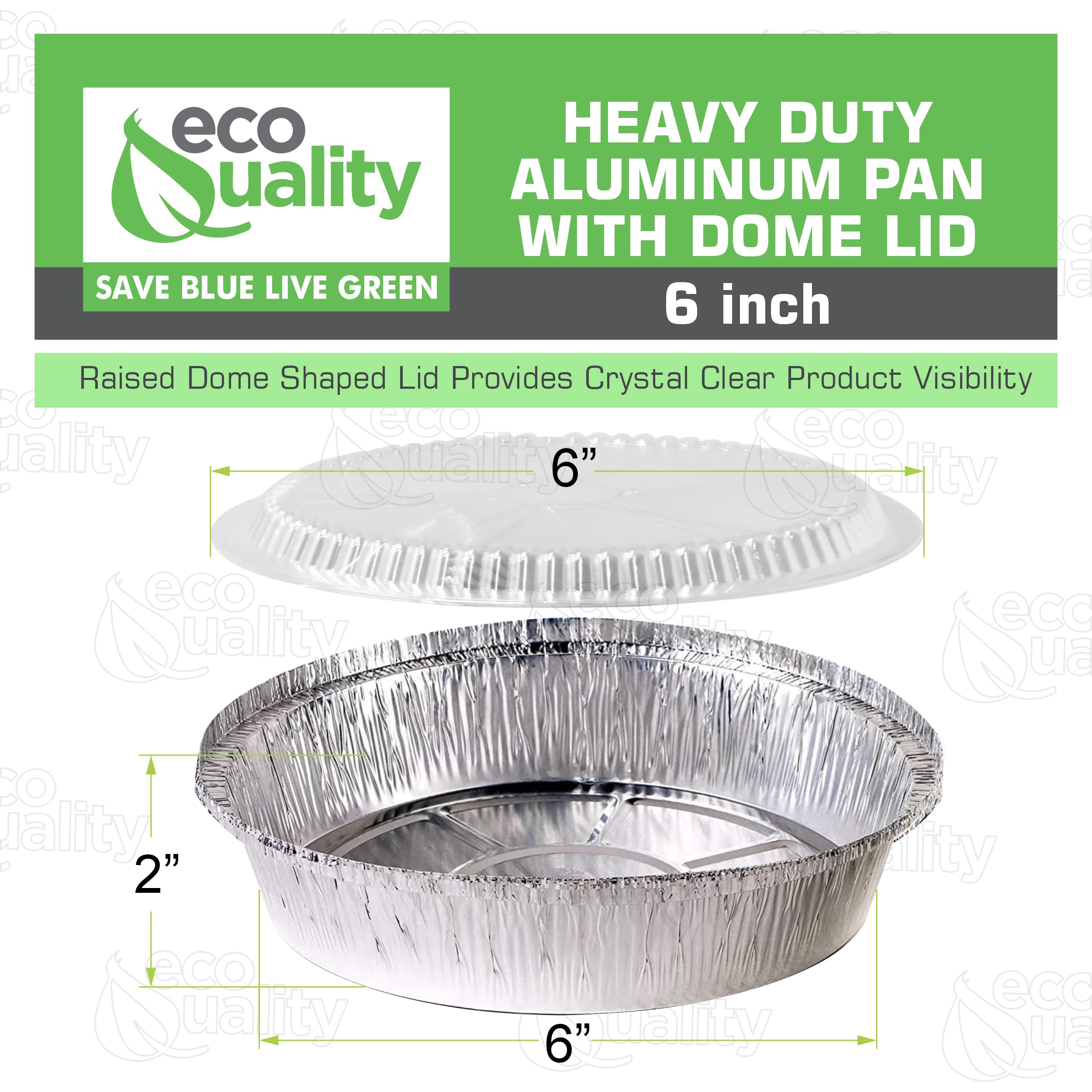 EcoQuality [50 Pack] - 6 Inch Disposable Round Aluminum Foil Take-Out Pans with Plastic Lids Set - Disposable Tin Containers, Perfect for Baking, Cooking, Catering, Cake Pans, Parties, Restaurants