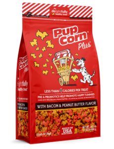 pup corn plus - puffed dog treats with prebiotics and probiotics - bacon & peanut butter (24oz) - made in usa