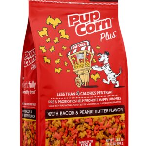 Pup Corn Plus - Puffed Dog Treats with Prebiotics and Probiotics - Bacon & Peanut Butter (24oz) - Made in USA