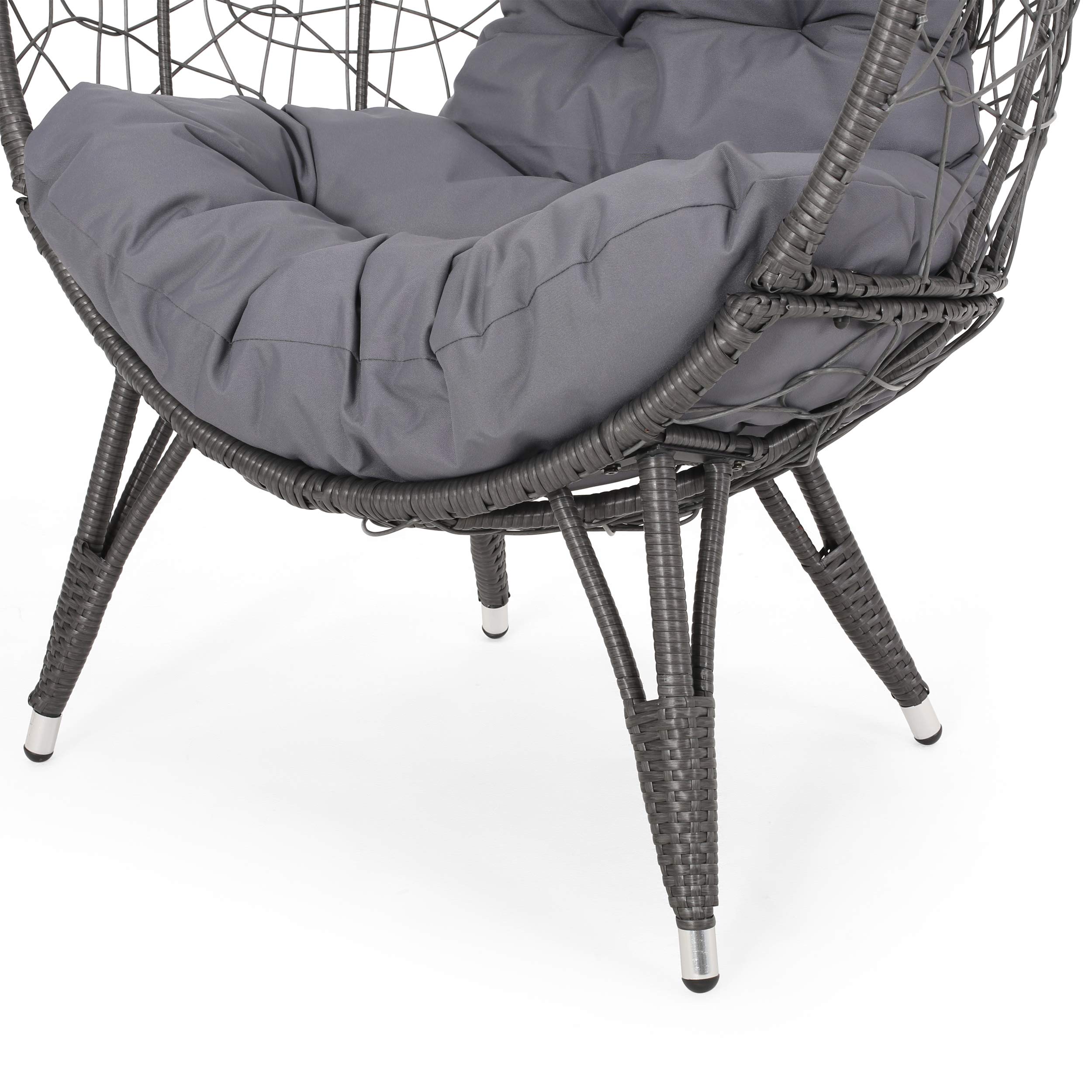 GDFStudio Valerie Outdoor Wicker Swing Chair with Cushion, Gray and Dark Gray