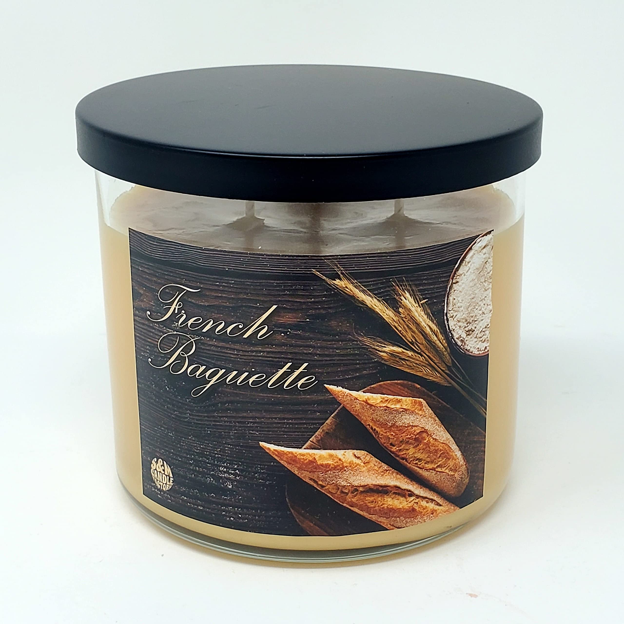 S&M Candle Factory French Baguette Candle Large 3 Wick Soy Wax Candle ~ Up to 80 Hour Burn Time ~ Warm Buttered Bread Scented Candle ~ Made in USA (French Baguette)