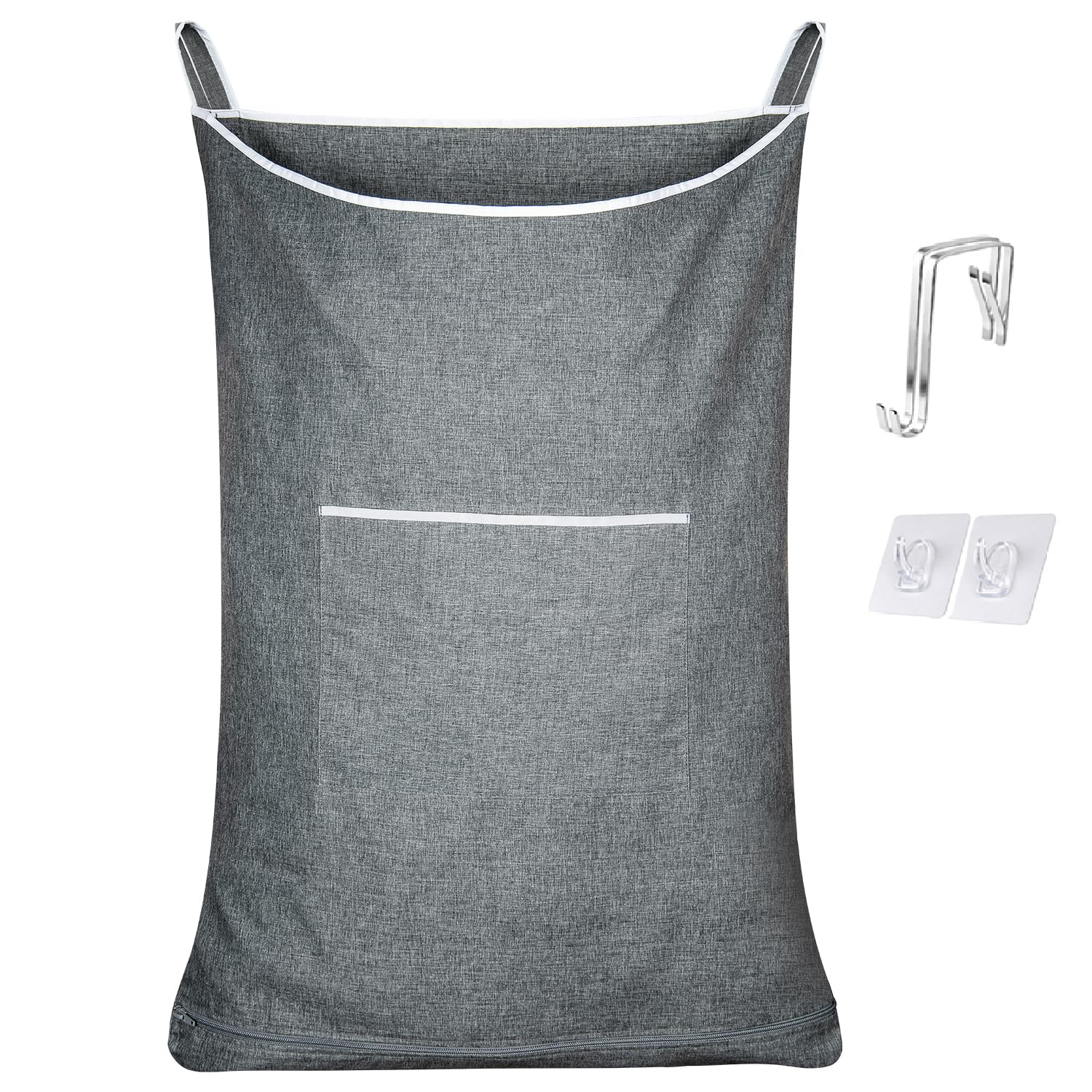 KINGSUSLAY Laundry Hamper, XL Hanging Hamper with Large Openging,Space Saving Storage Bag,Over the Door Hamper with Haning Hooks（36"x 22", Heath Grey)