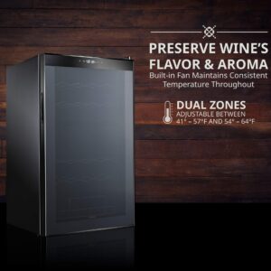 Ivation 33 Bottle Dual Zone Wine Cooler Refrigerator | Large Freestanding Wine Cellar For Red, White, Champagne & Sparkling Wine | 41f - 64f Touch Digital Temperature Control Fridge Glass Door Black