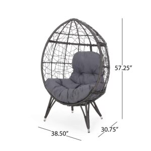 GDFStudio Valerie Outdoor Wicker Swing Chair with Cushion, Gray and Dark Gray