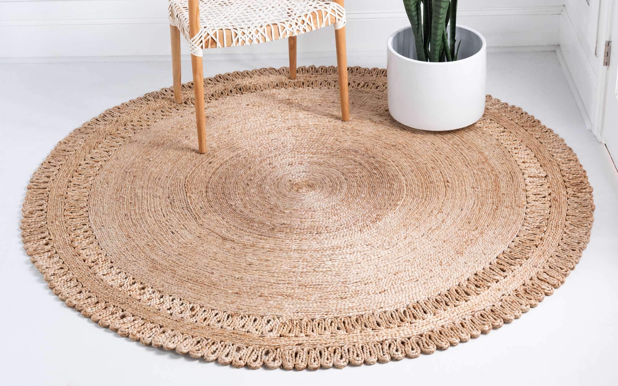 Unique Loom Braided Jute Collection Classic Quality Made Natural Hand Woven With Circle Swirl Details Area Rug, 4' 0 x 4' 0 Round