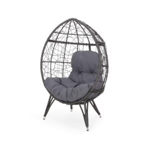 gdfstudio valerie outdoor wicker swing chair with cushion, gray and dark gray