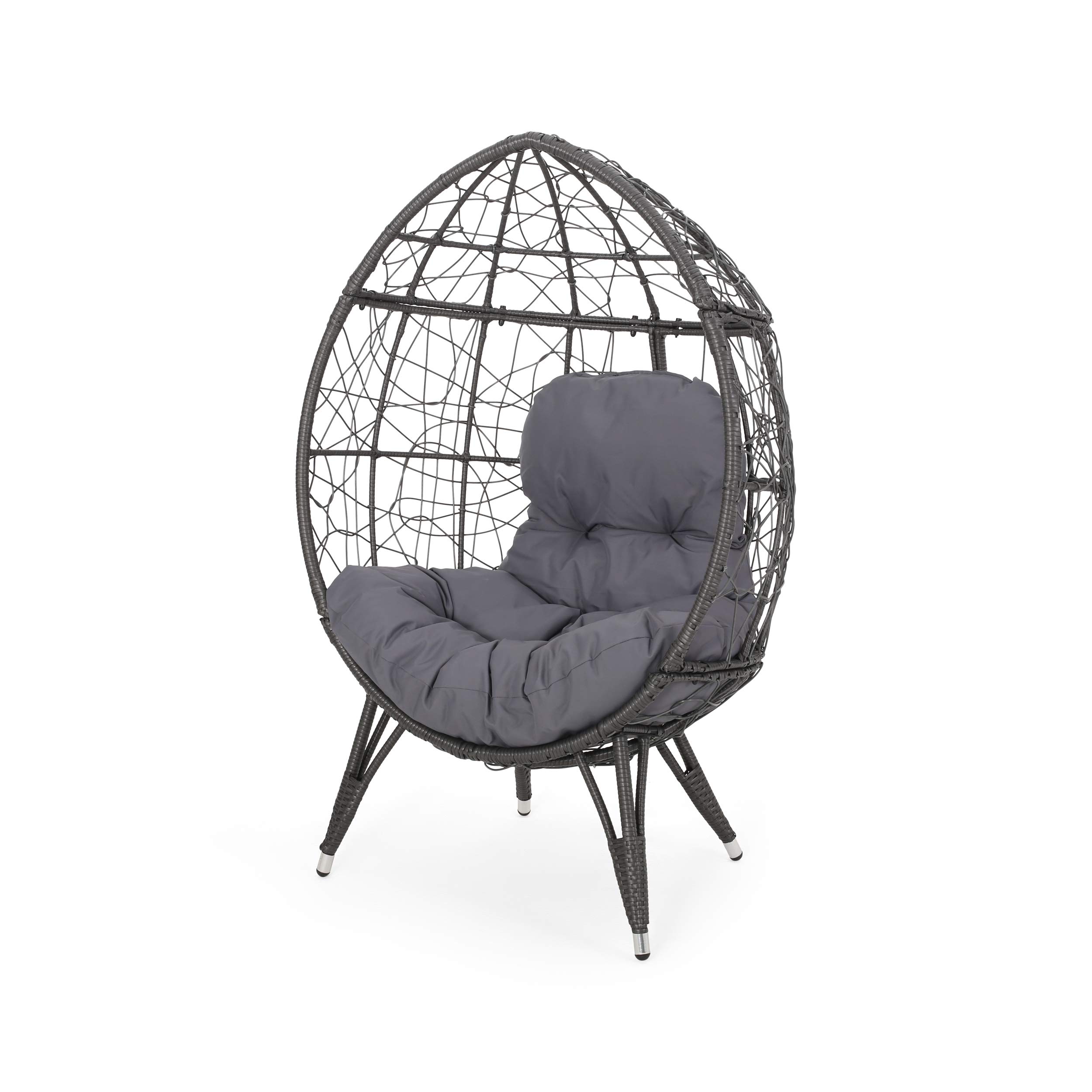 GDFStudio Valerie Outdoor Wicker Swing Chair with Cushion, Gray and Dark Gray