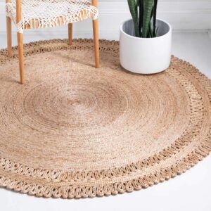 Unique Loom Braided Jute Collection Classic Quality Made Natural Hand Woven With Circle Swirl Details Area Rug, 4' 0 x 4' 0 Round