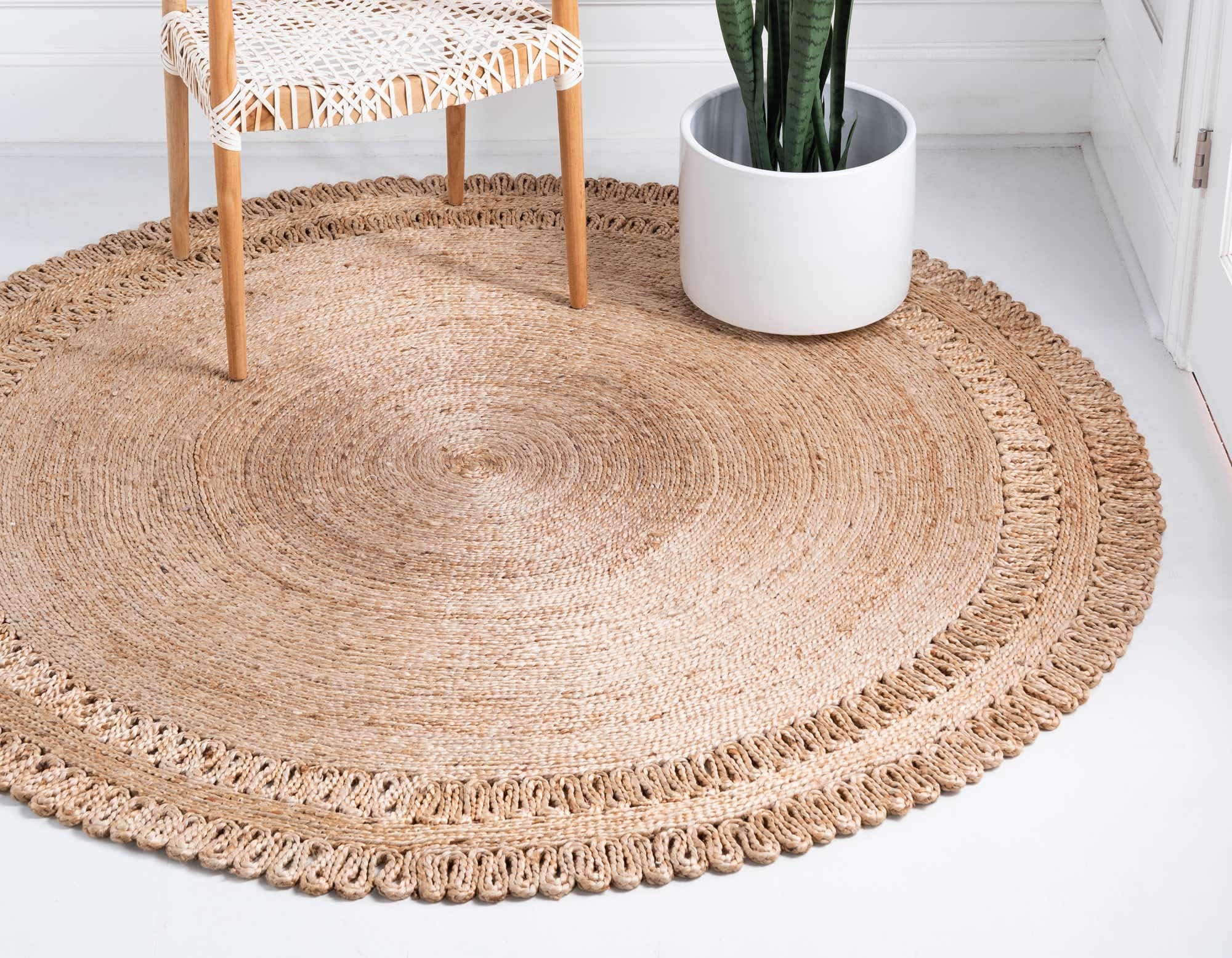 Unique Loom Braided Jute Collection Classic Quality Made Natural Hand Woven With Circle Swirl Details Area Rug, 4' 0 x 4' 0 Round