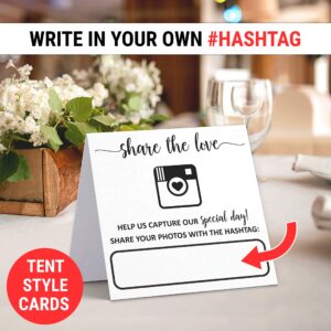 321Done Wedding Hashtag Signs 5x5 Folded, Made in USA - Tent Cards for Table Placecard - Square Write On Large Oh Snap Photo Share Love - Set of 10