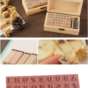 Pack of 36 Pcs Small Wooden Rubber Stamps 0.2 Inch of Letter and Number for DIY Craft Card and Photo Album (B)