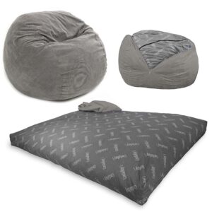 cordaroy's corduroy bean bag chair, convertible chair folds from bean bag to lounger, as seen on shark tank, grey - full size