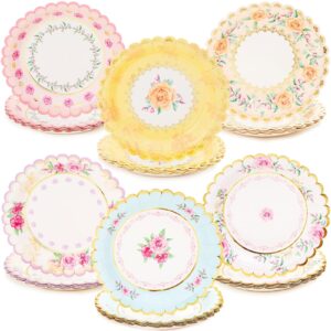 sparkle and bash 48-pack floral paper plates for baby shower (7 in) - tea party plates - baby shower plates - flower plates disposable - paper floral plates - floral disposable plates