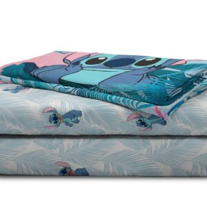 Jay Franco Disney Lilo & Stitch Floral Fun Queen Sheet Set - 4 Piece Set Super Soft and Cozy Kid’s Bedding - Fade Resistant Microfiber Sheets (Official Disney Product)