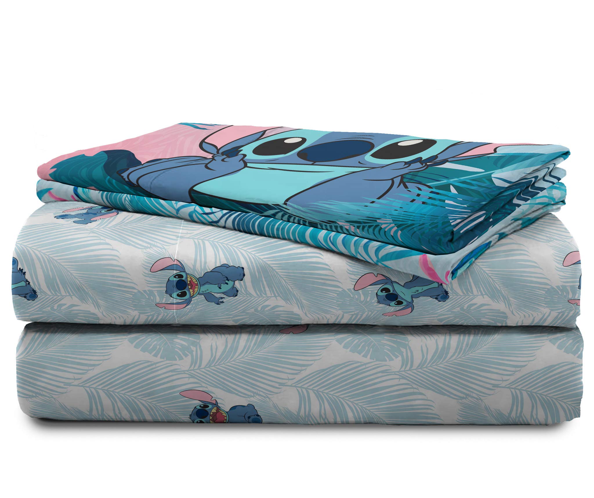 Jay Franco Disney Lilo & Stitch Floral Fun Queen Sheet Set - 4 Piece Set Super Soft and Cozy Kid’s Bedding - Fade Resistant Microfiber Sheets (Official Disney Product)