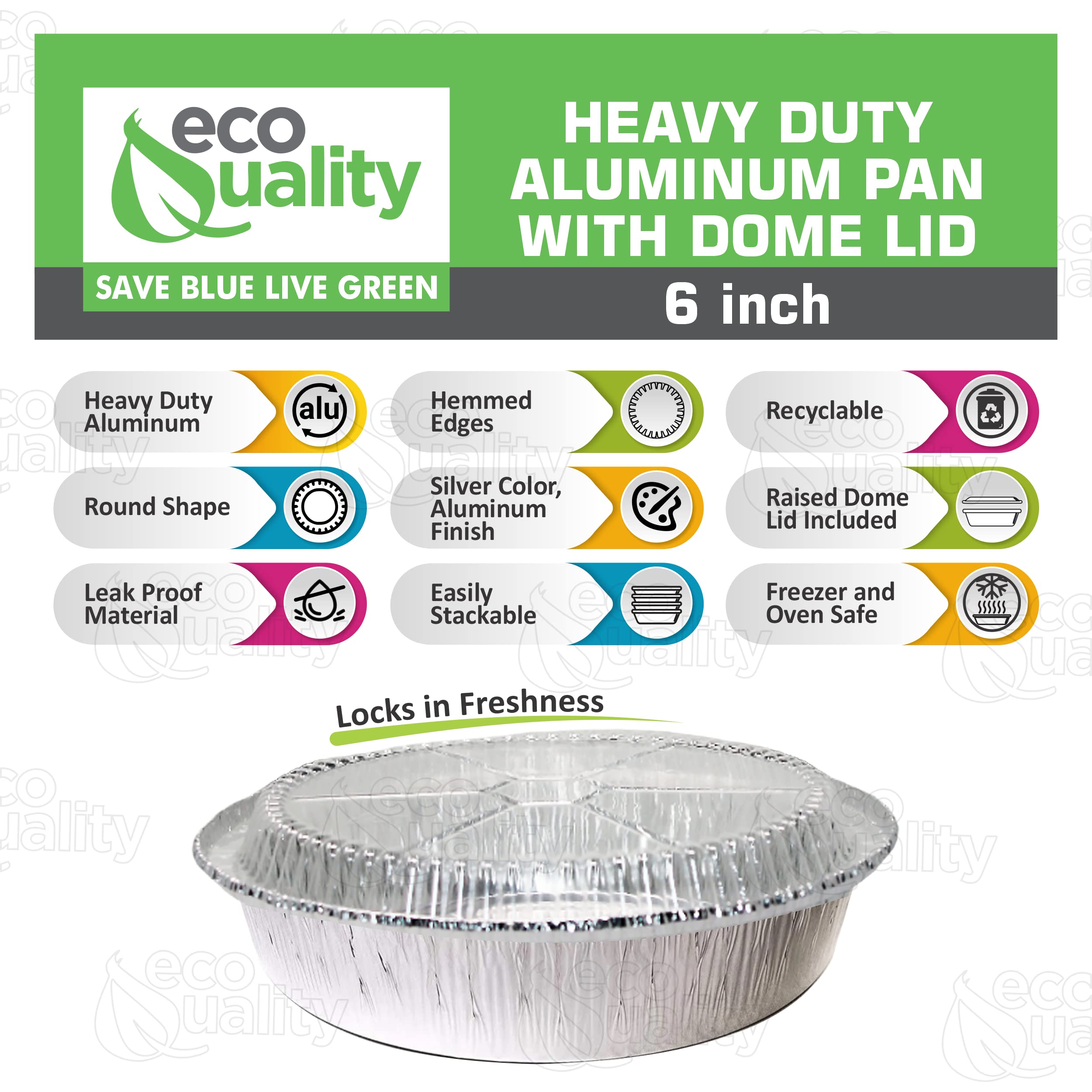 EcoQuality [50 Pack] - 6 Inch Disposable Round Aluminum Foil Take-Out Pans with Plastic Lids Set - Disposable Tin Containers, Perfect for Baking, Cooking, Catering, Cake Pans, Parties, Restaurants