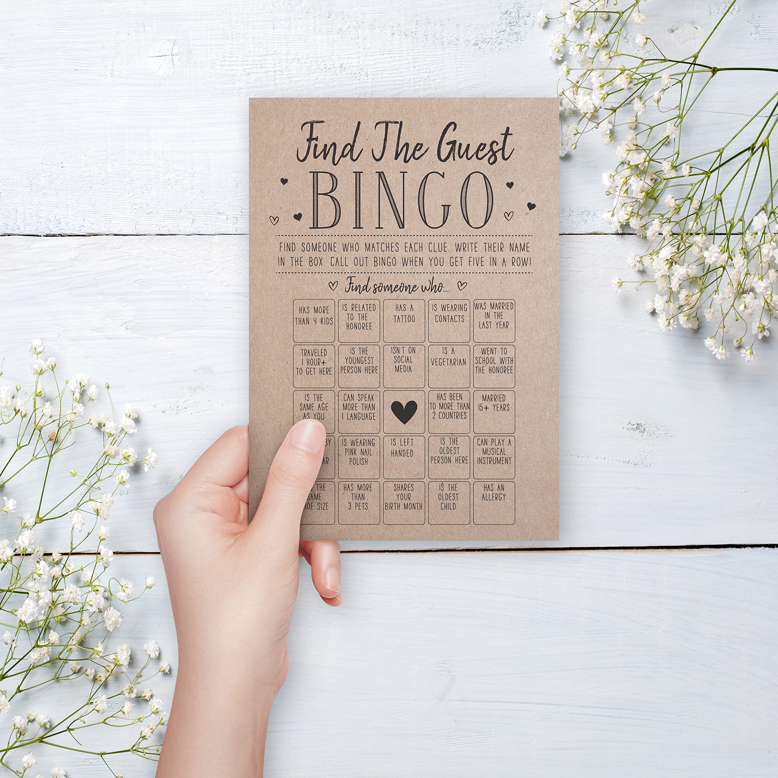 Your Main Event Prints Bridal Shower Game – Find The Guest Bingo, Fun Activities in Kraft Minimalist Style, 50 Cards