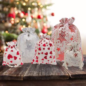 12-Pack 8x10 Reusable Cotton Canvas Muslin Gift Bags w. Drawstrings (Red Snowflakes, Large) - for Presents, Party Favors, Retail, Samples by TheDisplayGuys