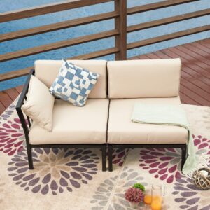 LOKATSE HOME 2 Piece Corner & Armless Sofa Outdoor Furniture Sectional Couch Set Patio Loveseat