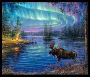 moose fabric panel northern lights from elizabeth studios 100% cotton