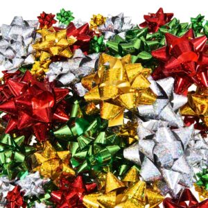 tatuo 135 pieces christmas colorful gift bows self adhesive gift wrap bows metallic bows for holiday christmas birthday party favor, 3 sizes