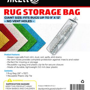 Rug Storage Bag and Zip Tie - NO Vent Holes - Heavy Duty - Giant Size Fits Rugs up to 9'x12' - Protects Rolled Rugs for Moving or Storage