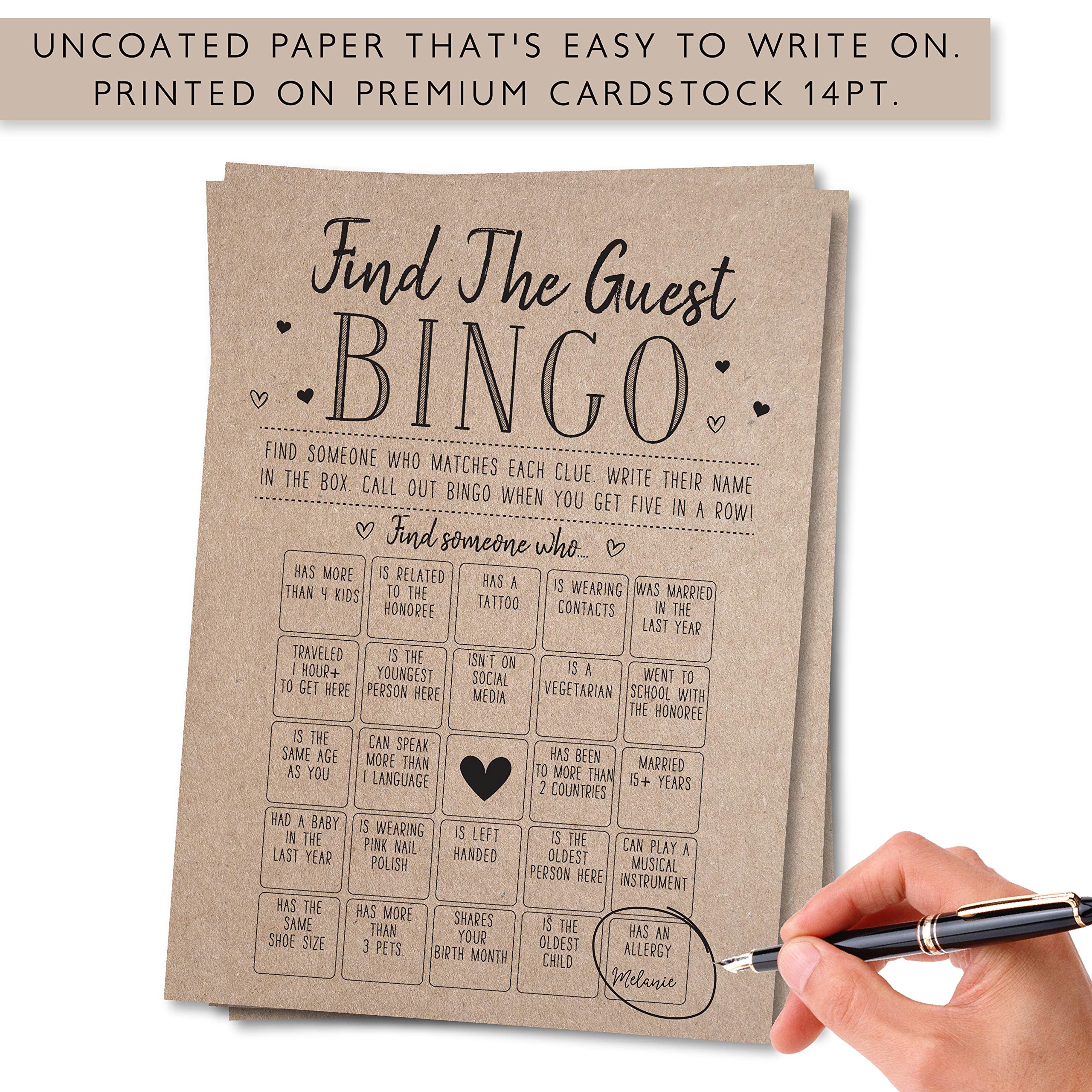 Your Main Event Prints Bridal Shower Game – Find The Guest Bingo, Fun Activities in Kraft Minimalist Style, 50 Cards