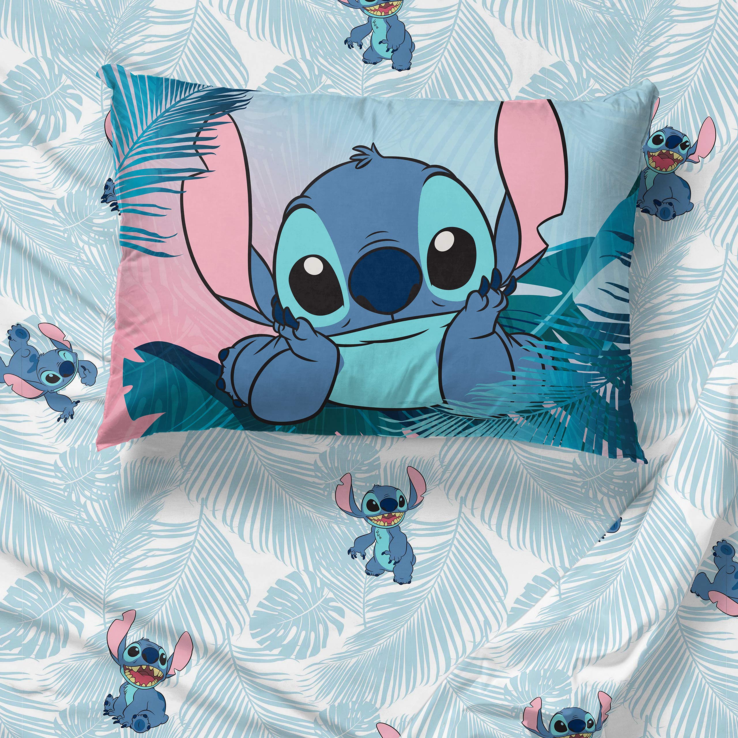 Jay Franco Disney Lilo & Stitch Floral Fun Full Sheet Set - 4 Piece Set Super Soft and Cozy Kid’s Bedding - Fade Resistant Microfiber Sheets (Official Disney Product)