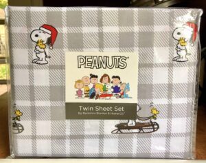 burkshire home snoopy santa peanuts twin size sheet set (christmas holiday)