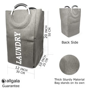 Allgala Canvas Like Waterproof Laundry Bag with Aluminium Handle Laundry Hamper Basket Clothes Hamper Self Standing Collapsible for Easy Storage or Transportation-Grey-LB80502