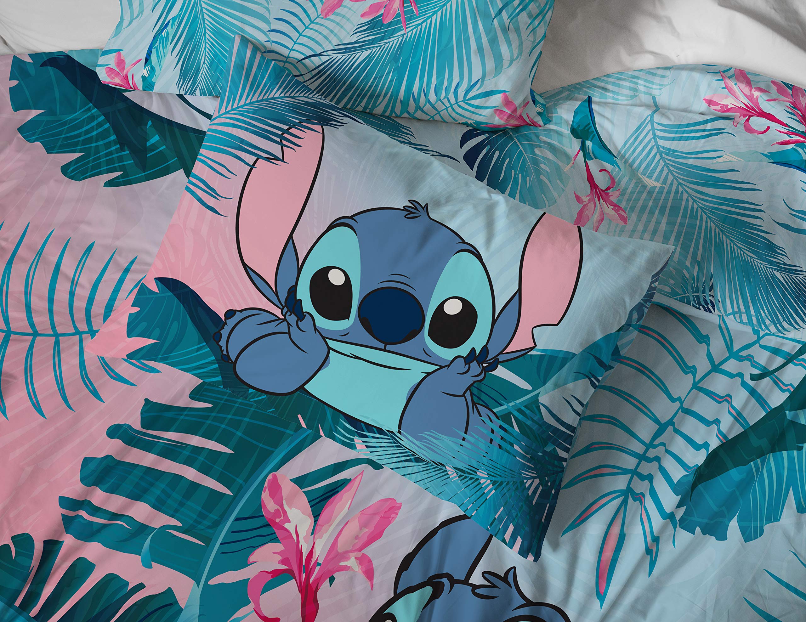 Jay Franco Disney Lilo & Stitch Floral Fun Queen Sheet Set - 4 Piece Set Super Soft and Cozy Kid’s Bedding - Fade Resistant Microfiber Sheets (Official Disney Product)